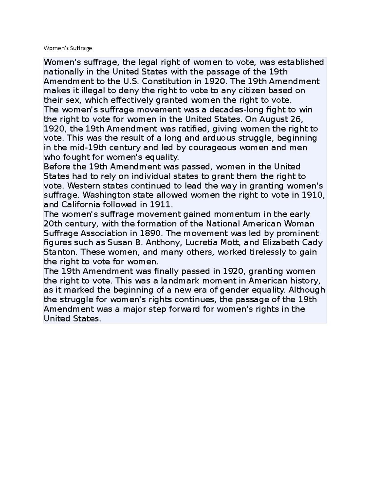 Womens Suffrage - Women’s Suffrage Women's suffrage, the legal right of ...