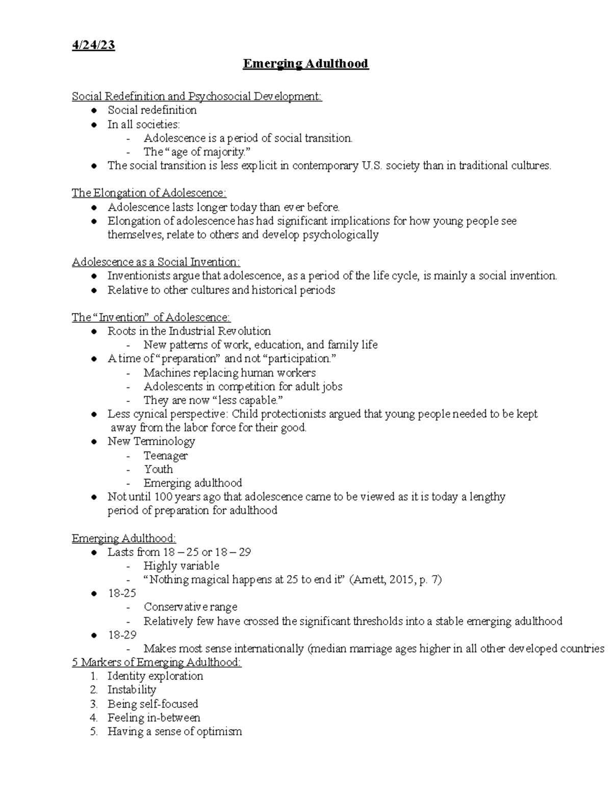 HDFS 239 Lesson 13 - 4/24/ Emerging Adulthood Social Redefinition and ...