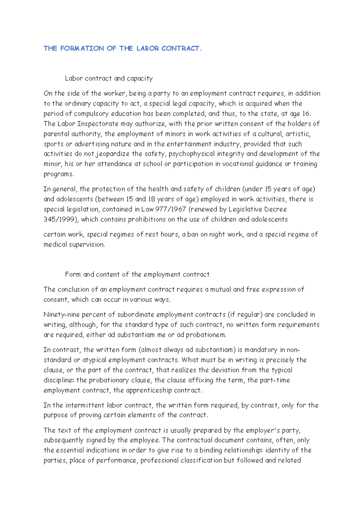 THE Formation OF THE Labor Contract 6 - THE FORMATION OF THE LABOR ...