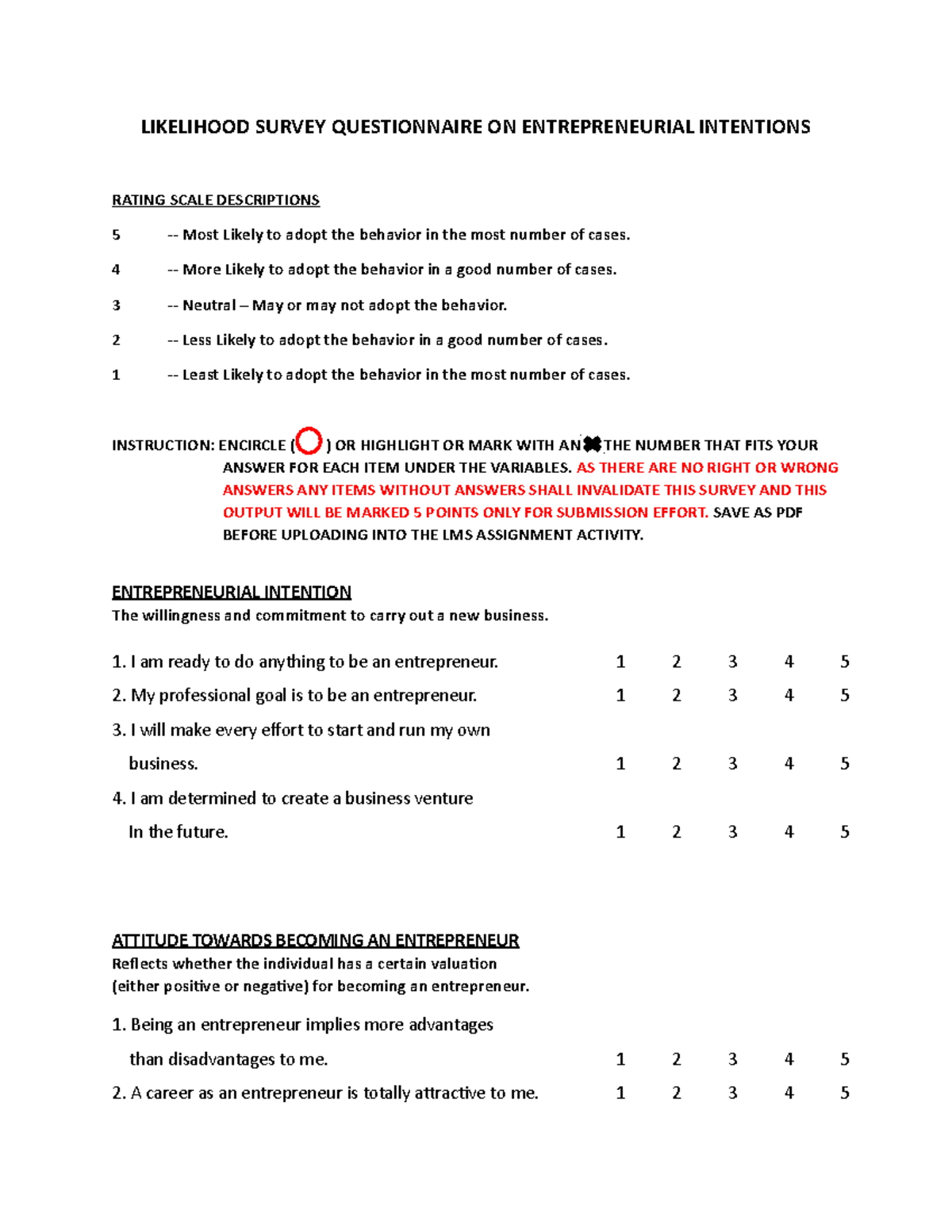Likelihood Survey Questionnaire - LIKELIHOOD SURVEY QUESTIONNAIRE ON ...