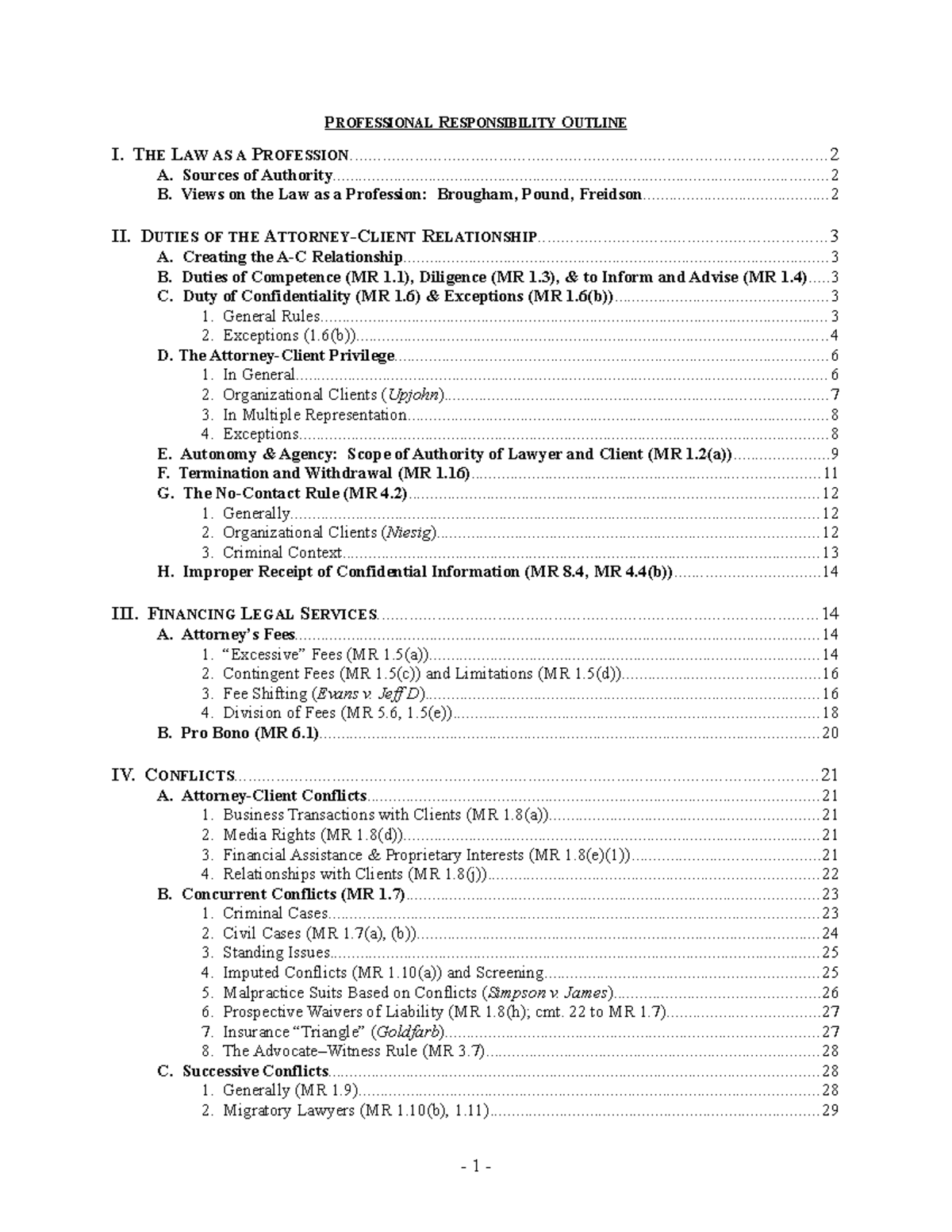 Professional Responsibility Outlines - P ROFESSIONAL RESPONSIBILITY ...