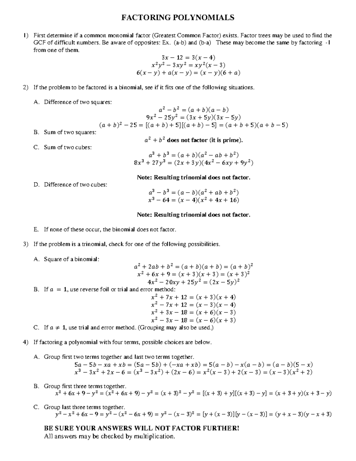Factoring Polynomials Factoring Polynomials 1 First Determine If A