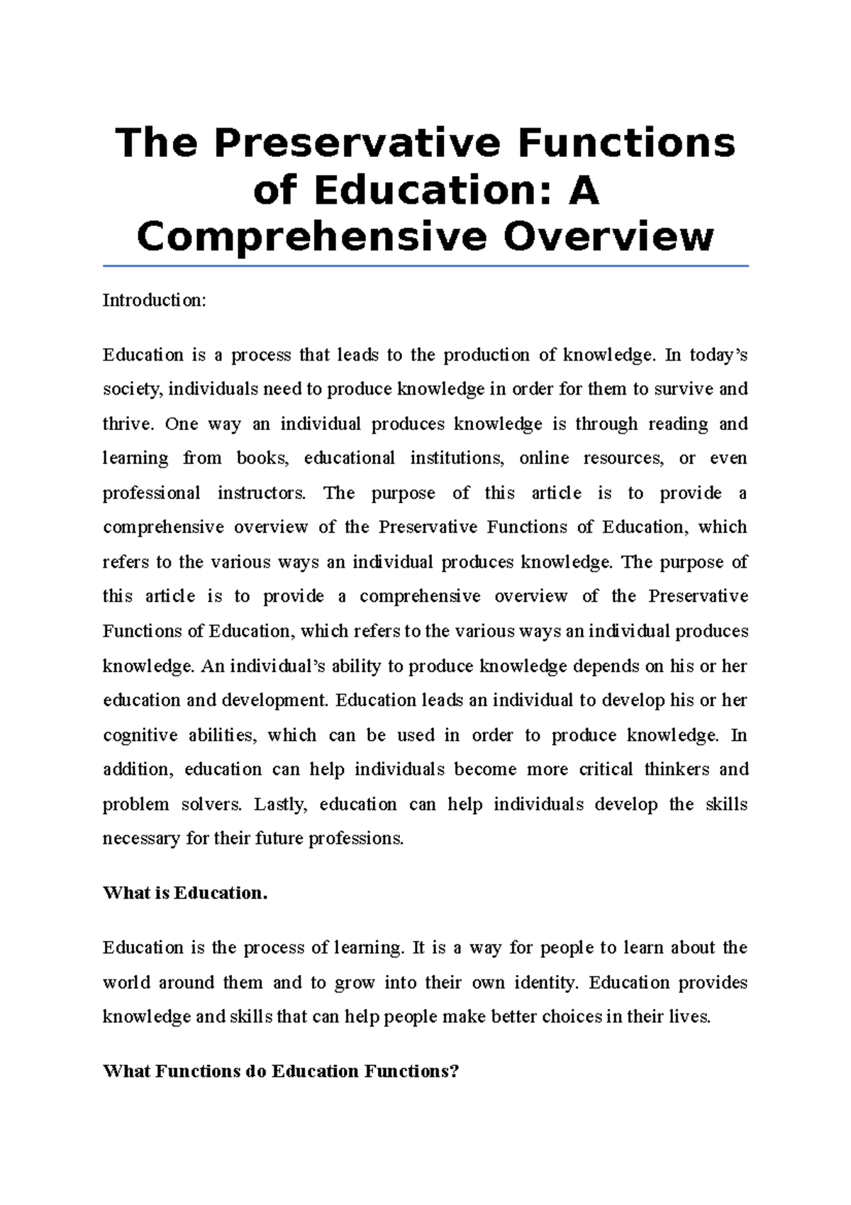 The Preservative Functions of Education A Comprehensive Overview - The ...