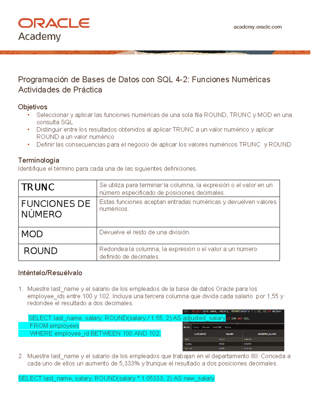 DP 4 2 Practice acuña - practica - Programación de Bases de Datos con SQL 4-2: Funciones ...