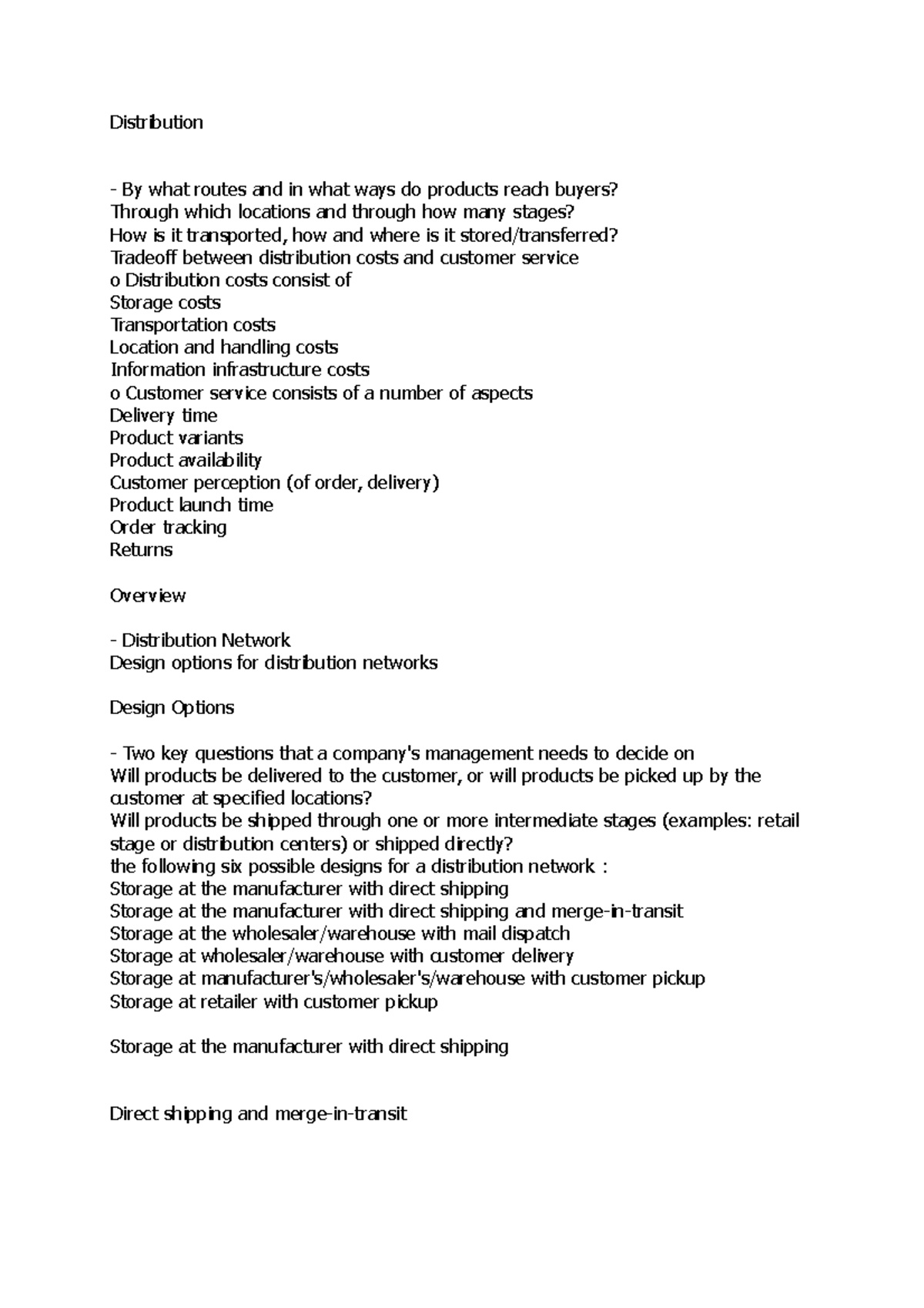 Distribution - STUDY NOTES FOR EXAM - Distribution By what routes and ...