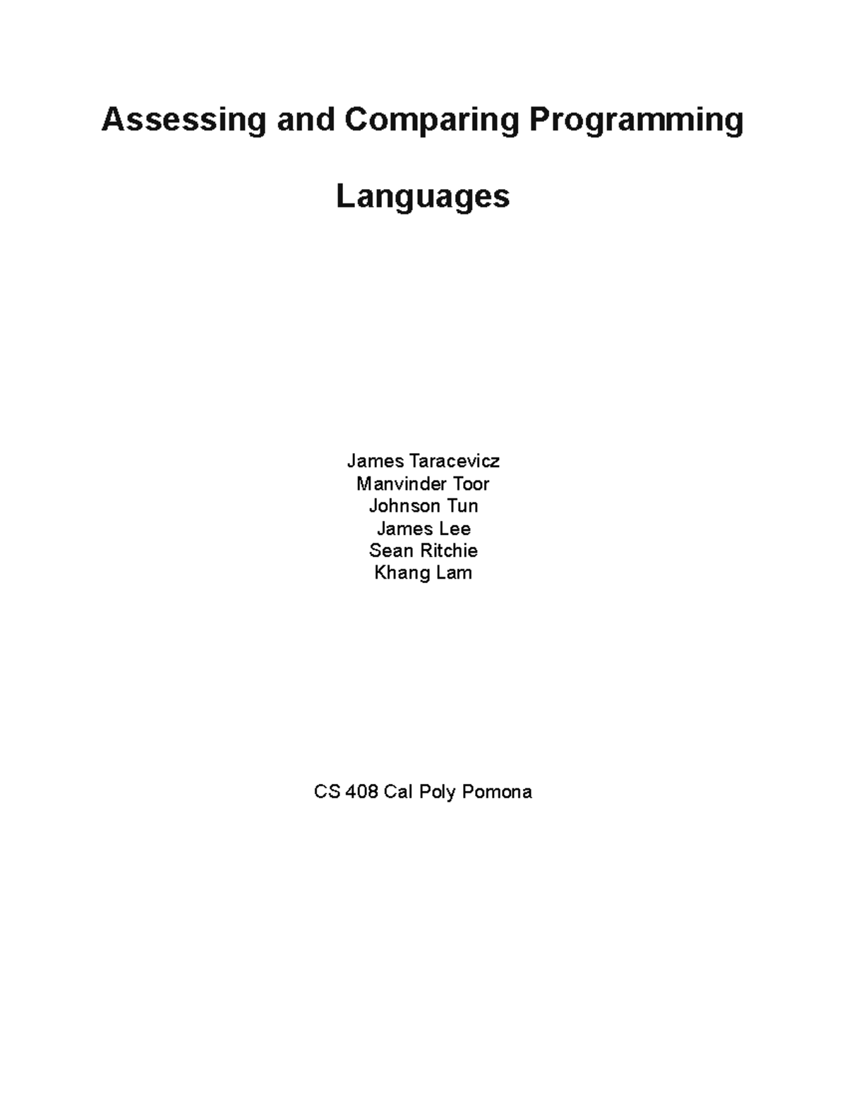 Group Paper - Grade: A - Assessing and Comparing Programming Languages ...