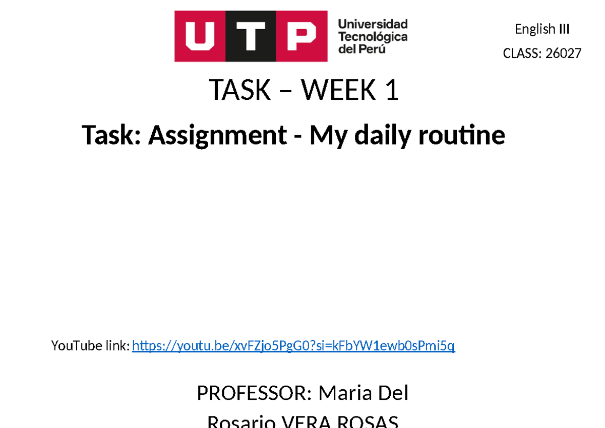 Week 1 Ingles 3 Tarea Semana 1 Ingles Iii Youtube Link Youtu