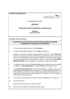 CPD1501 May-June Exam Question Paper 2 - UNIVERSITY EXAMINATIONS May ...