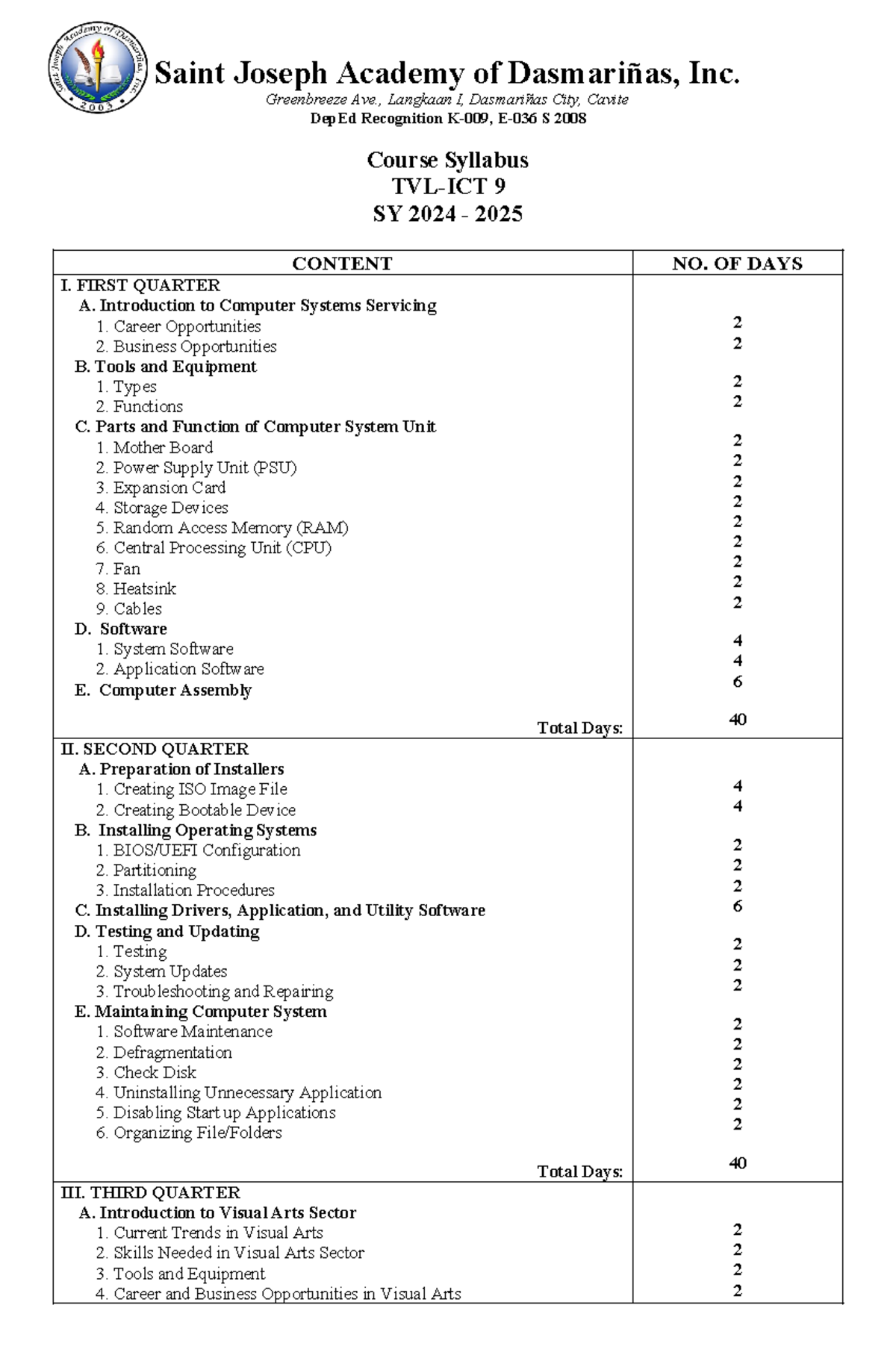 Course Syllabus ict 9 - for academic purposes only - Saint Joseph ...