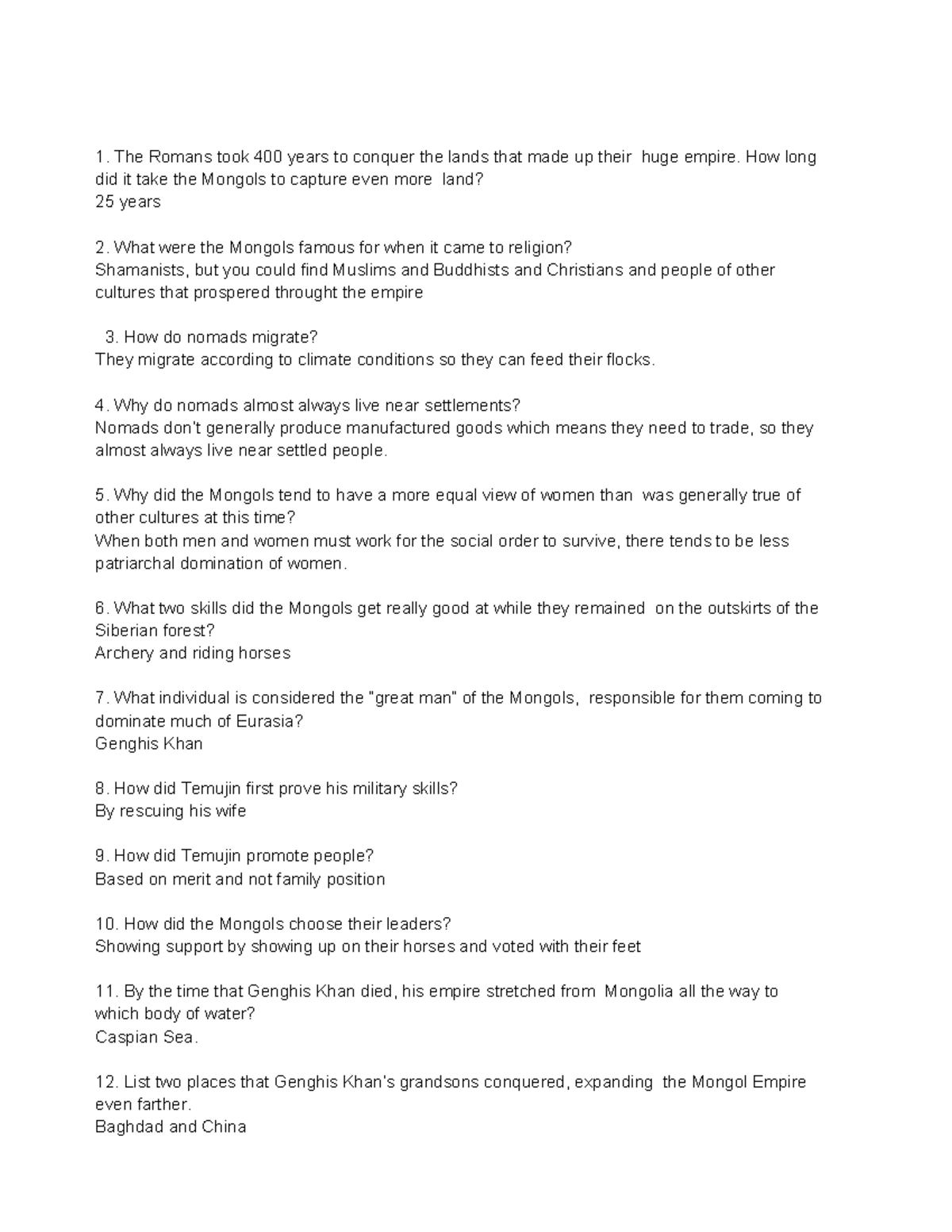 (completed) Crash Course Worksheet- The Mongols - The Romans took 400 ...