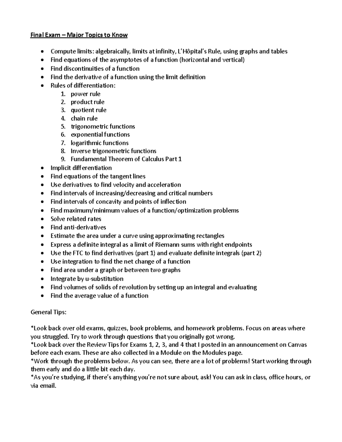 Final Exam Study Guide - Notes - Final Exam – Major Topics to Know ...