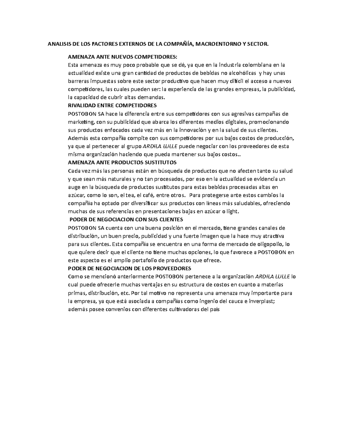 Analisis DE LOS Factores Externos DE LA Compañía - ANALISIS DE LOS ...