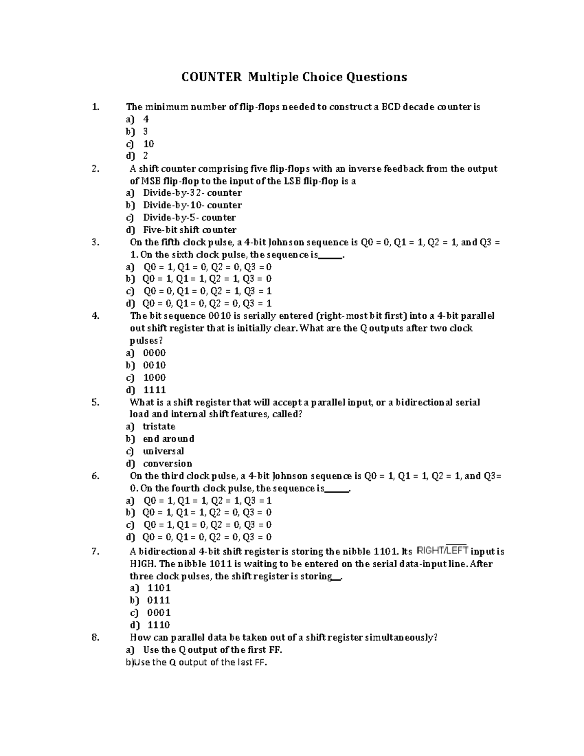 Counter Multiple Choice Questions Warning Tt Undefined Function 32 Counter Multiple Choice