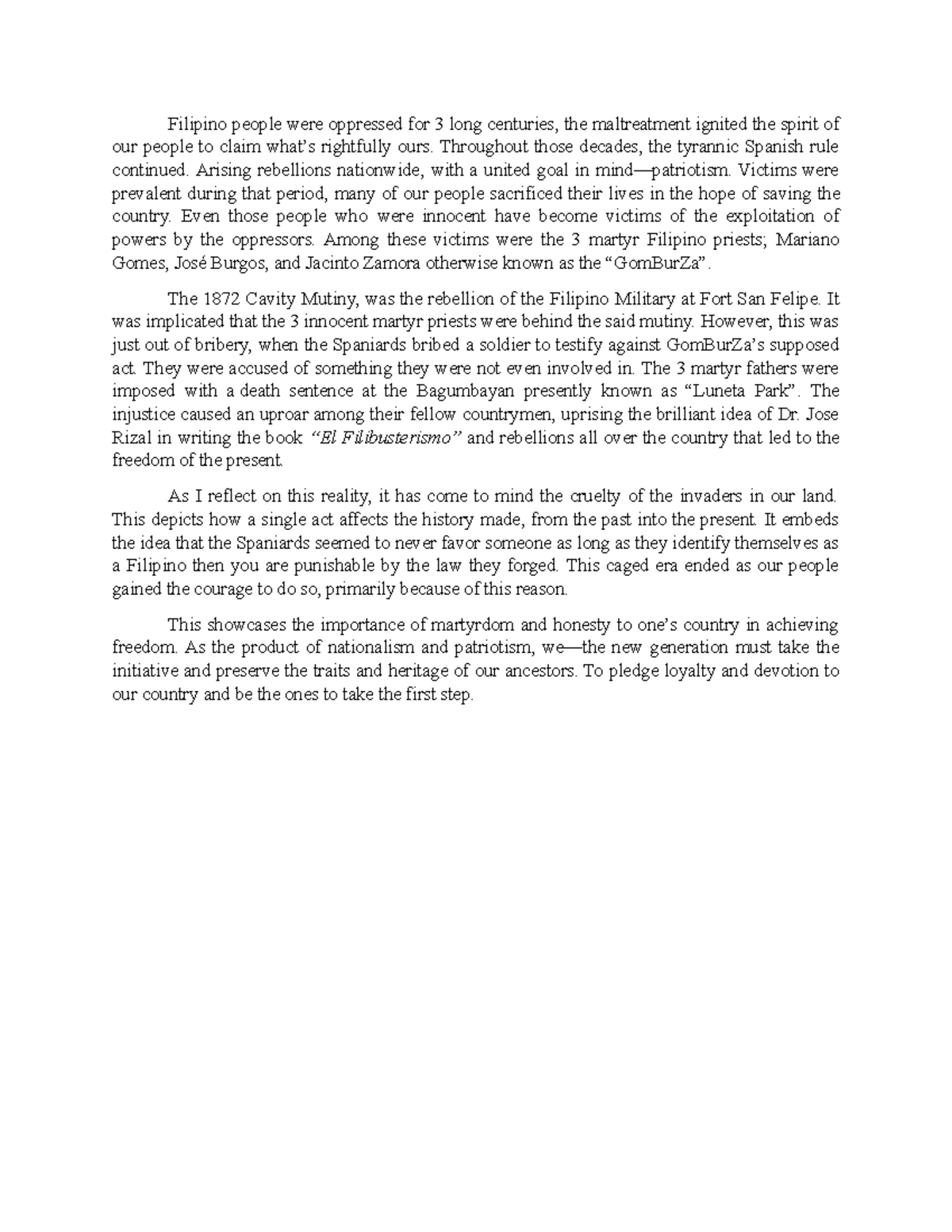 Gom Bur Za Reflection-Kicy Paradillo - Filipino people were oppressed ...