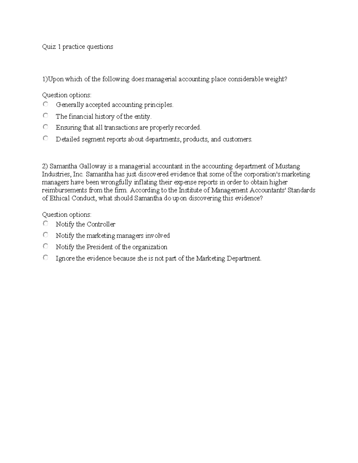 Quiz 1 Practice Questions Quiz 1 Practice Questions 1 Upon Which Of
