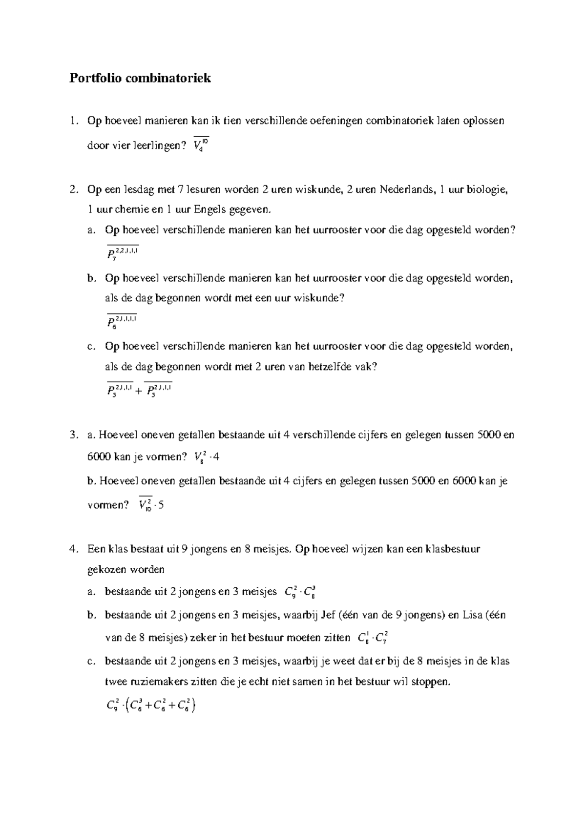 oefeningen combinatoriek met oplossingen - Portfolio combinatoriek 1 ...