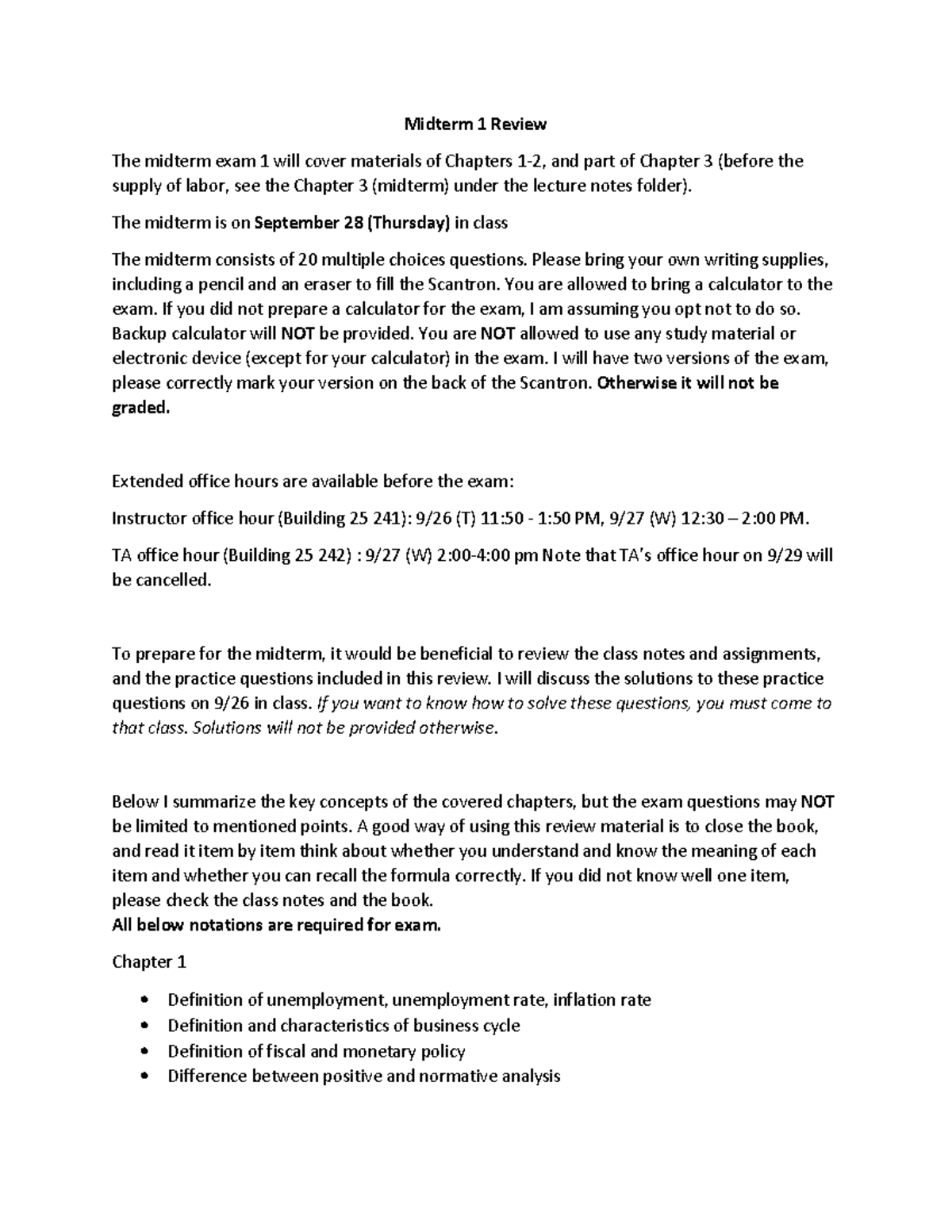 2017 Fall Midterm 1 Review - Midterm 1 Review The midterm exam 1 will ...