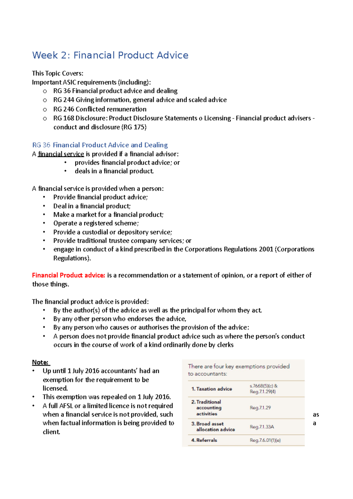Week 2 - Financial Product Advice - Week 2: Financial Product Advice ...