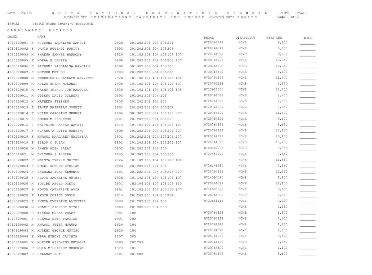 E Registration Candidate Bill - K E N Y A N A T I O N A L E X A M I N A T I O N S C O U N C I L ...