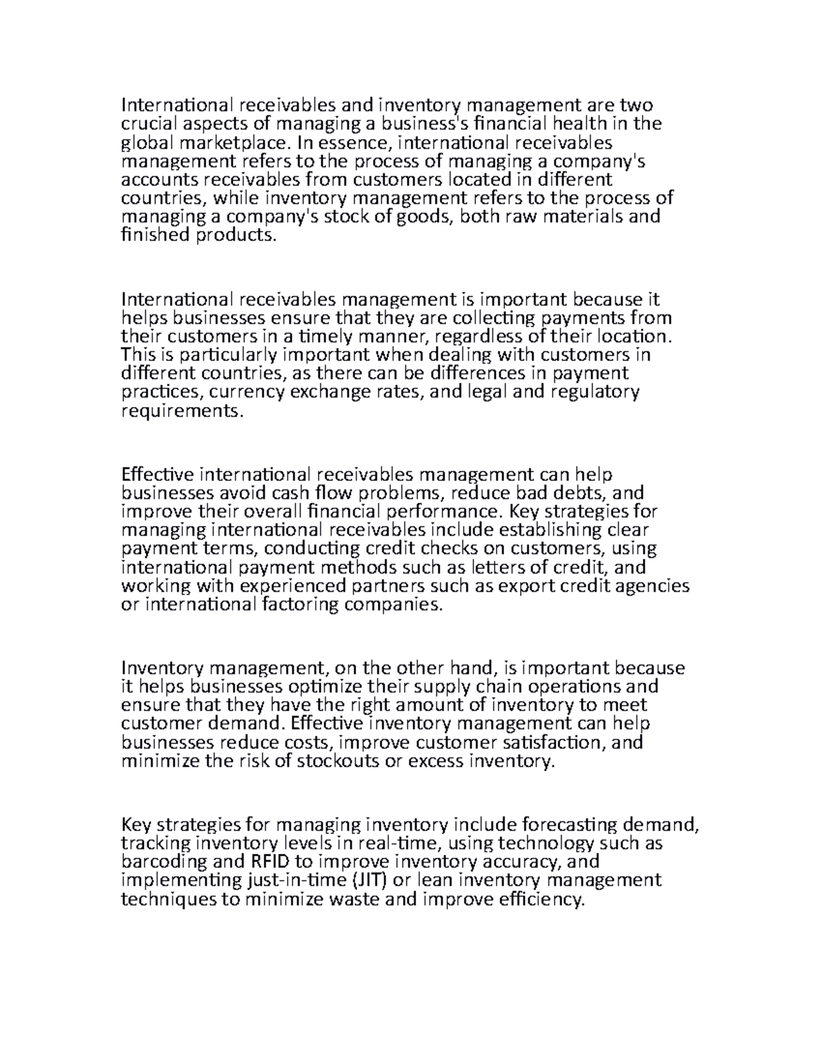 International receivables and inventory management - In essence ...