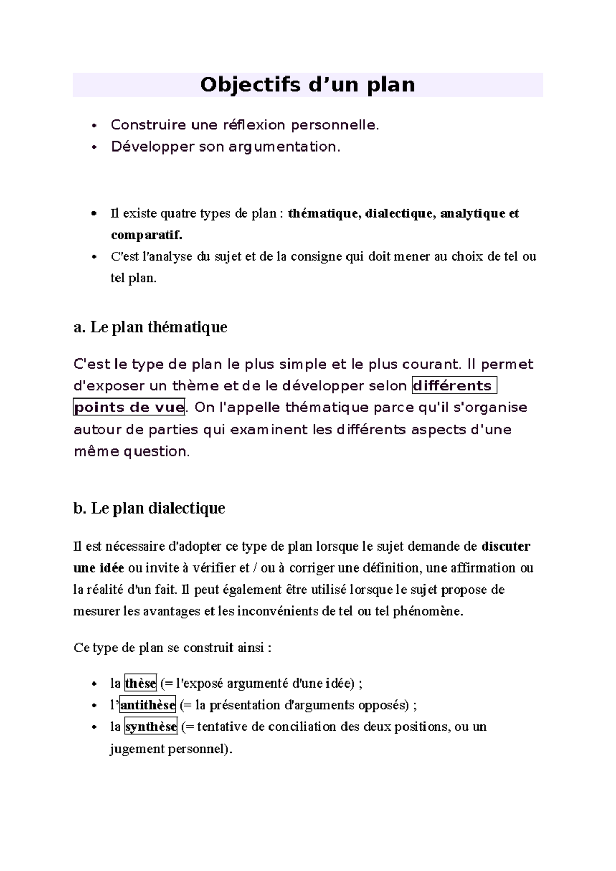 LE PLAN Ressource grand oral - Objectifs d’un plan Construire une ...