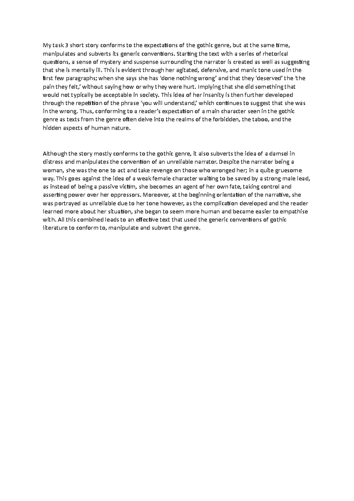 English - Task 4B - Short Answer Response - My task 3 short story ...