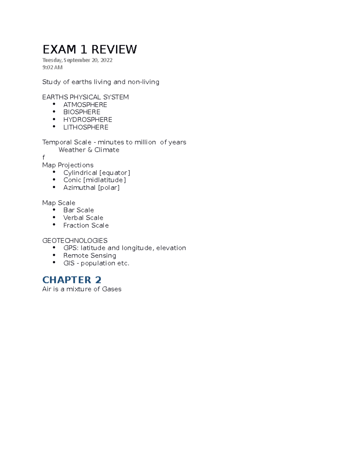 Chapter 1-3 Review - Geography - EXAM 1 REVIEW Tuesday, September 20 ...