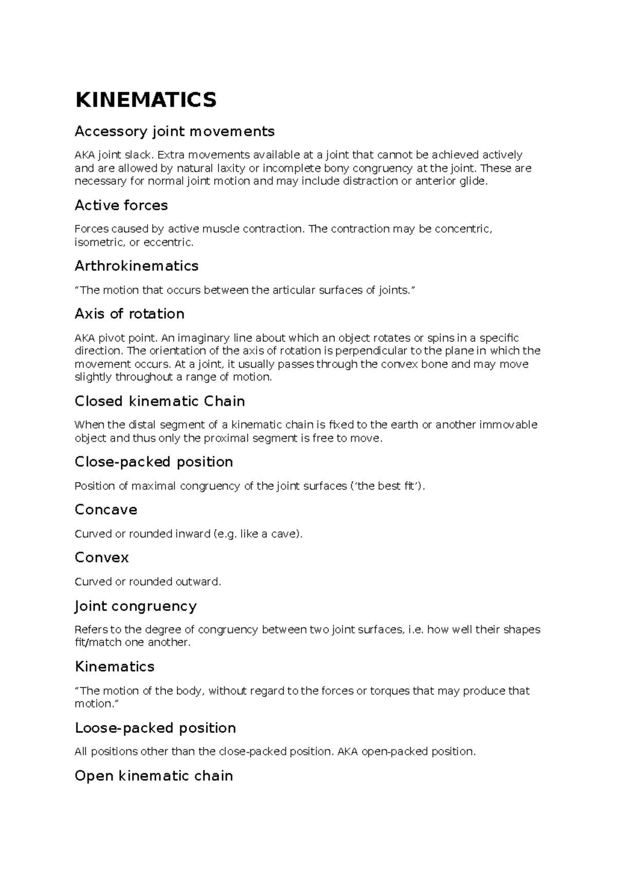Definitions of CHI247 - KINEMATICS Accessory joint movements AKA joint ...