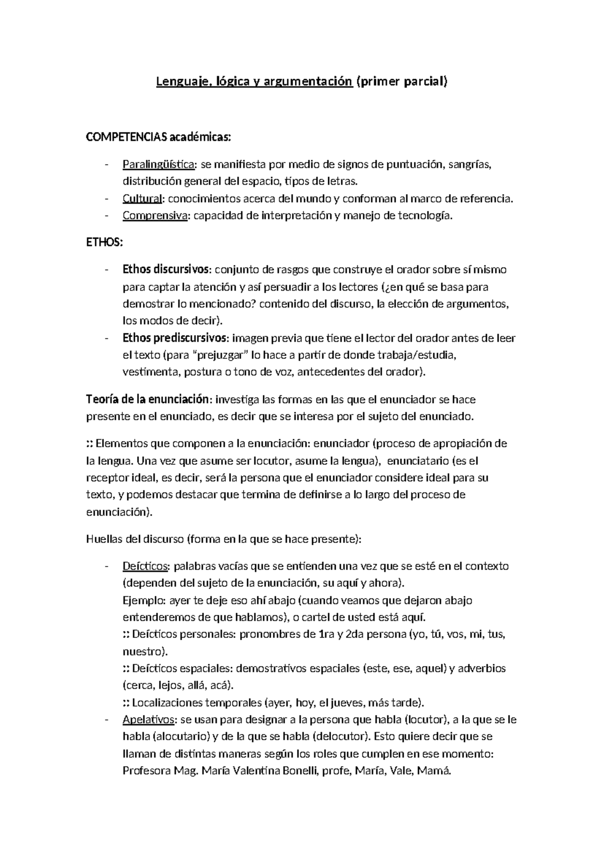Primer parcial lenguaje - Lenguaje, lógica y argumentación (primer parcial) COMPETENCIAS ...