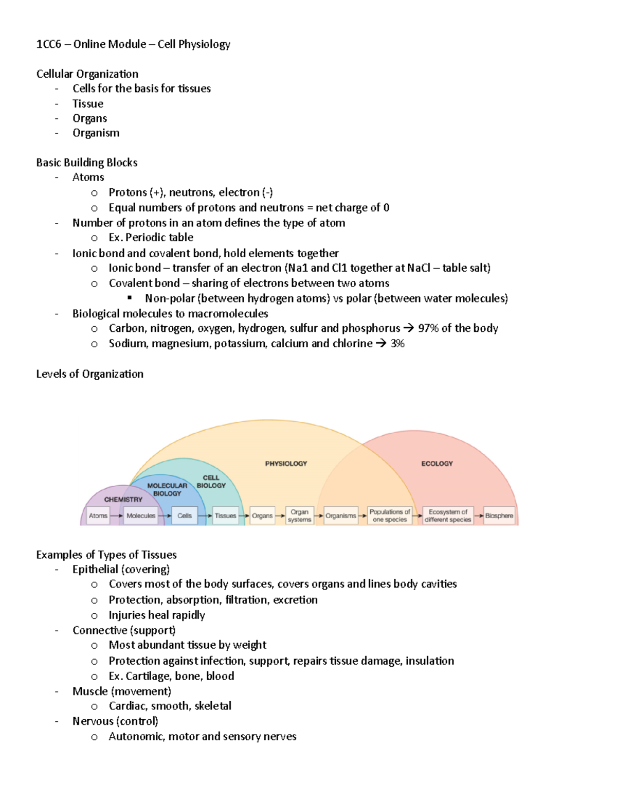 1CC6 - Online Module #1 Notes - hth sci 1cc6 - McMaster - Studocu