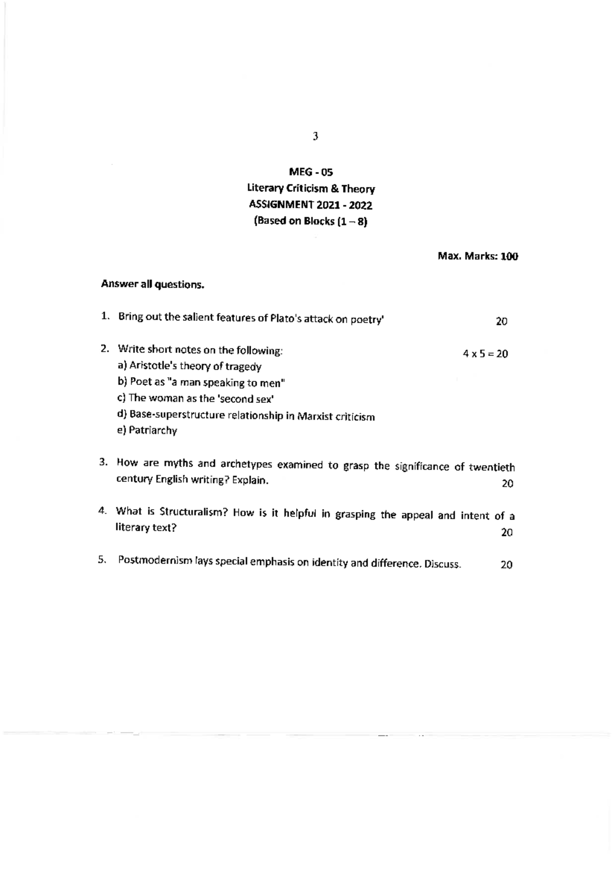 MEG 05 English July 2021 January 2022 - Literary Criticism and Theory ...