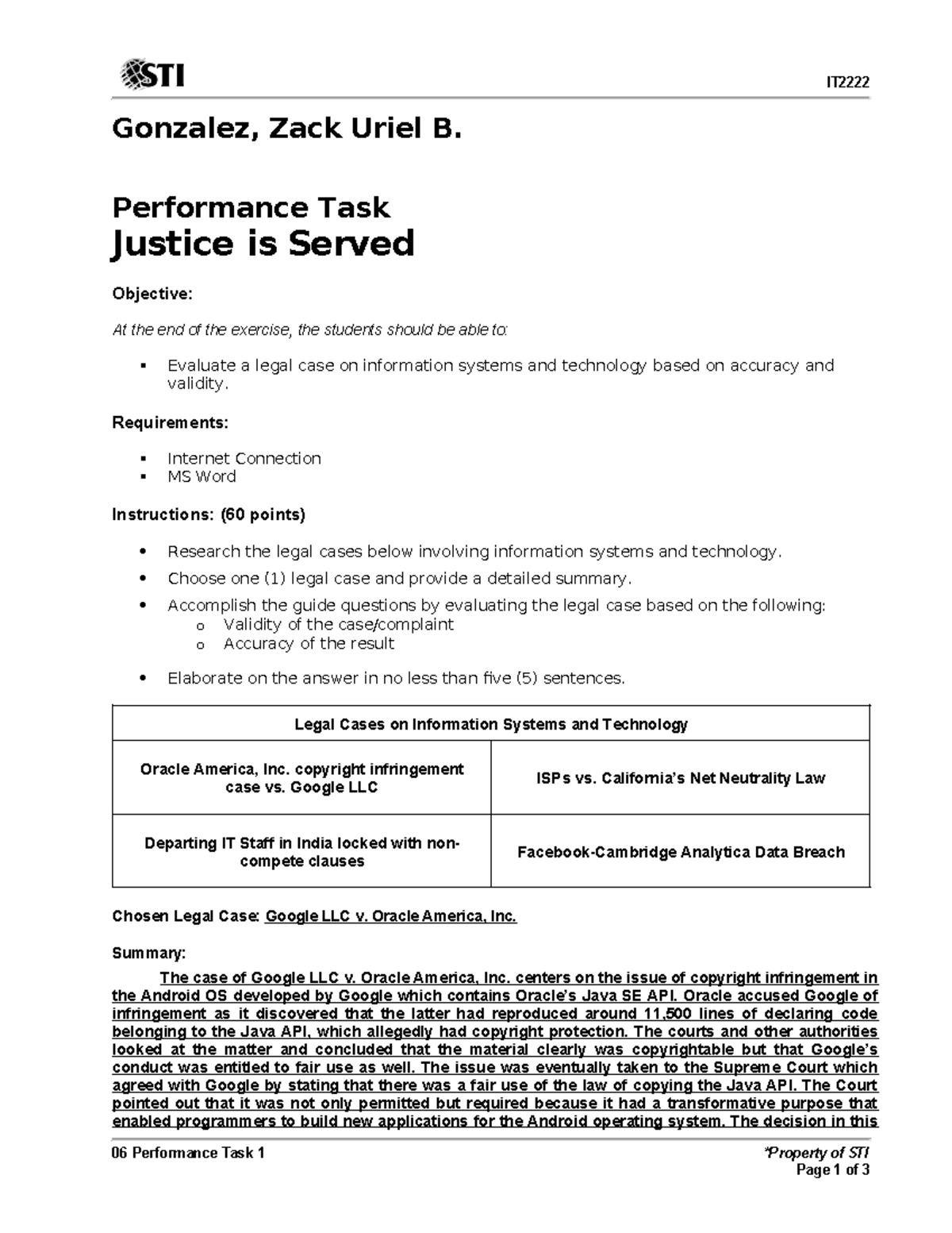 06 Performance Task 1 - asdasdasd - IT 06 Performance Task 1 *Property ...