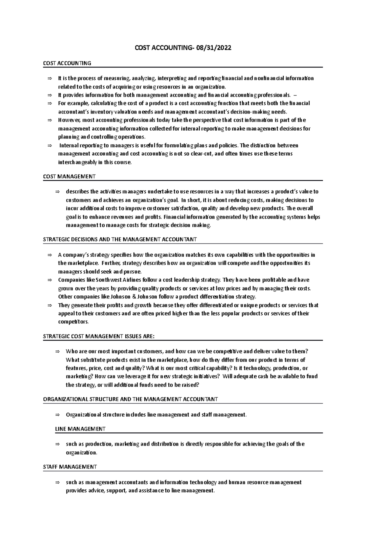 COST Accounting Lecture -101 - COST ACCOUNTING- 08/31/ COST ACCOUNTING ...