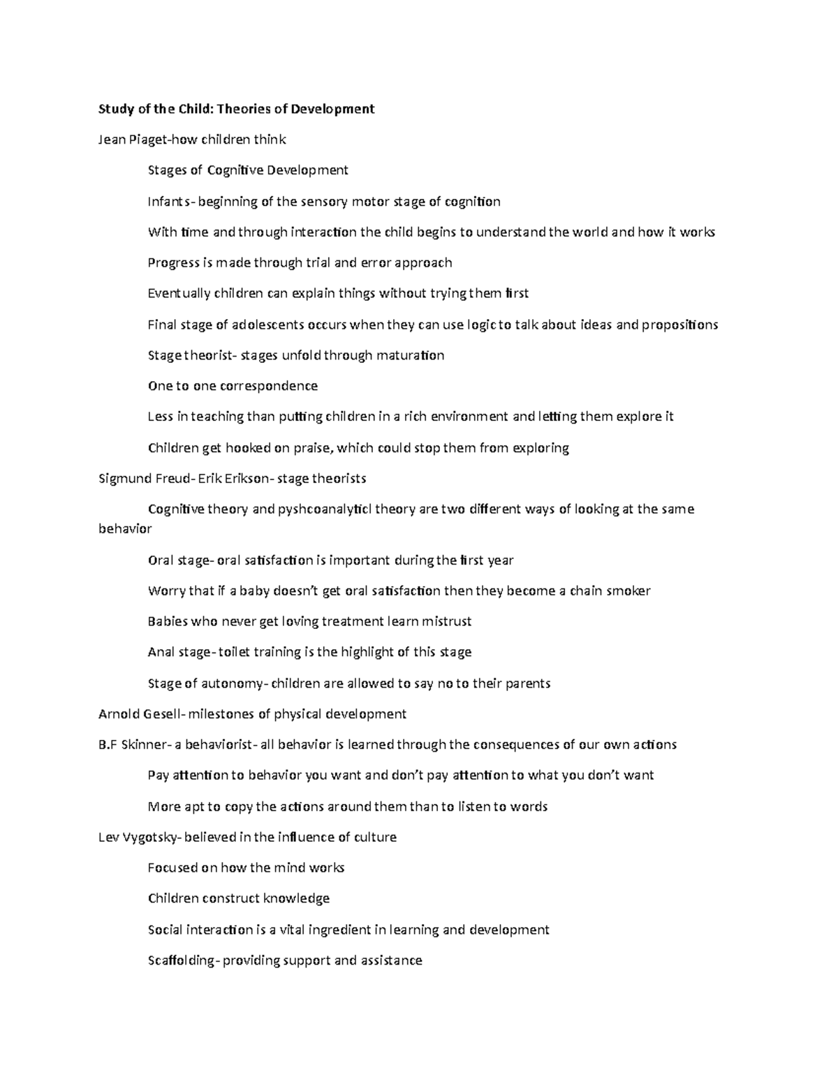 ECE-130T1 Theories of Development Notes for Class - Study of the Child ...