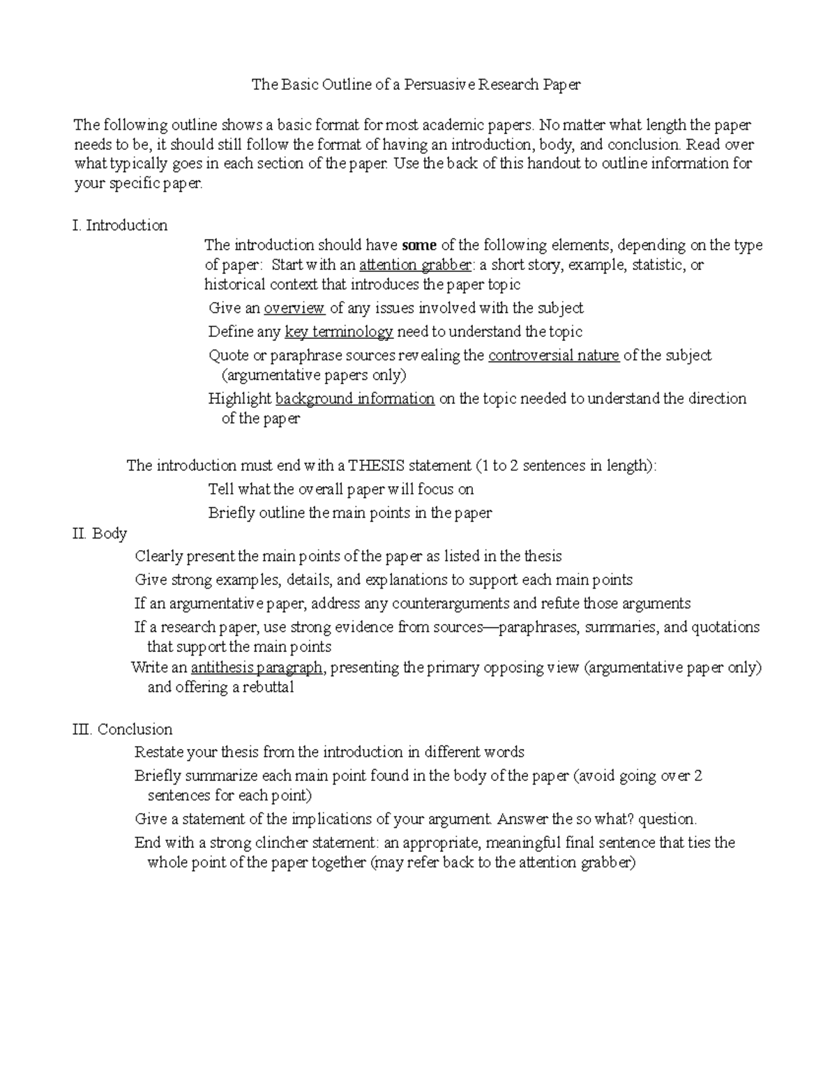 Outlines-research-papers - The Basic Outline of a Persuasive Research ...