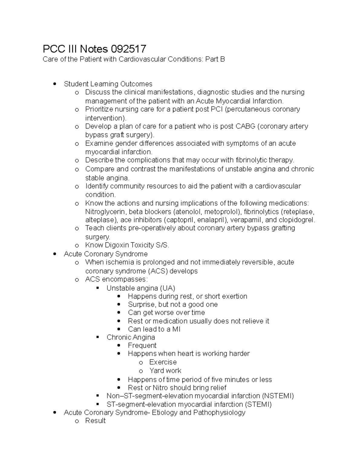 PCC III Notes 092517 - PCC III Notes 092517 Care of the Patient with ...