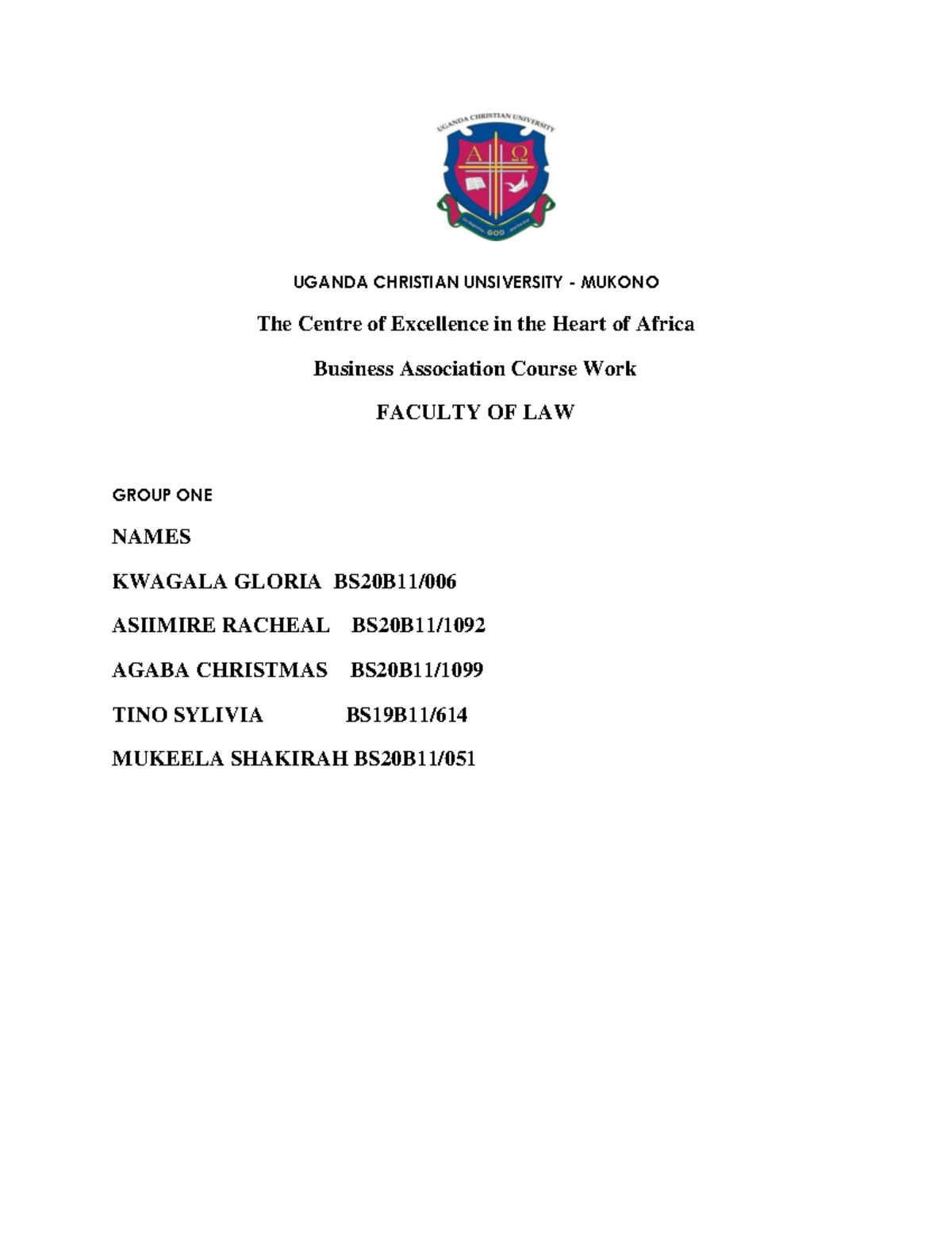 Business Association - Detailed - UGANDA CHRISTIAN UNSIVERSITY - MUKONO ...