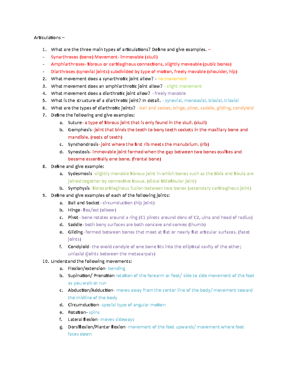 Articulation HW - Articulations – What are the three main types of ...
