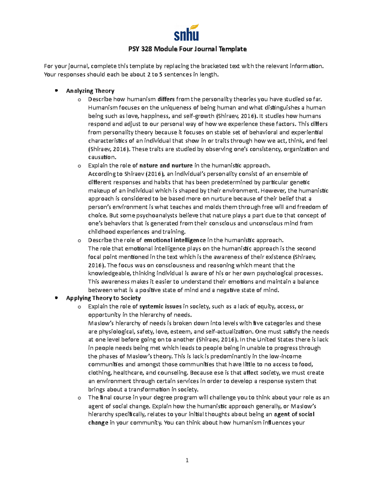 PSY 328 Module Four Journal Template - PSY 328 Module Four Journal ...