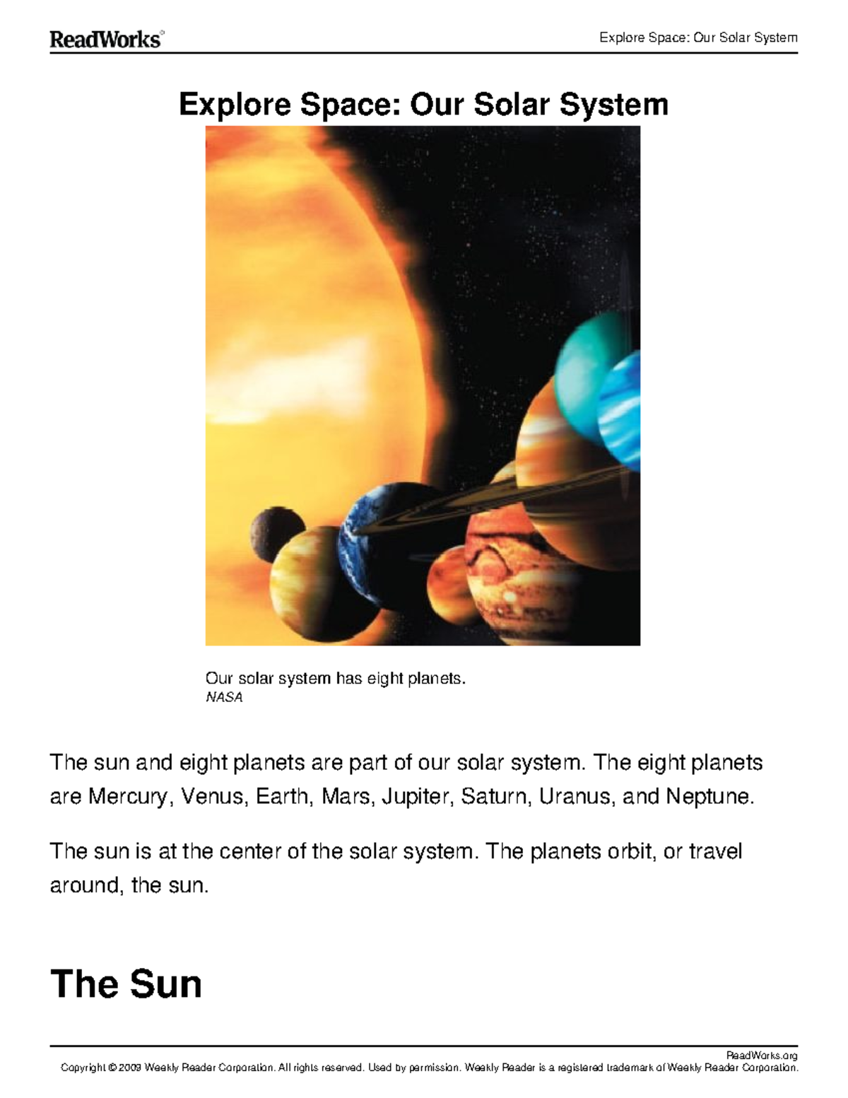 6th Grade Explore Solar System reading - Explore Space: Our Solar ...