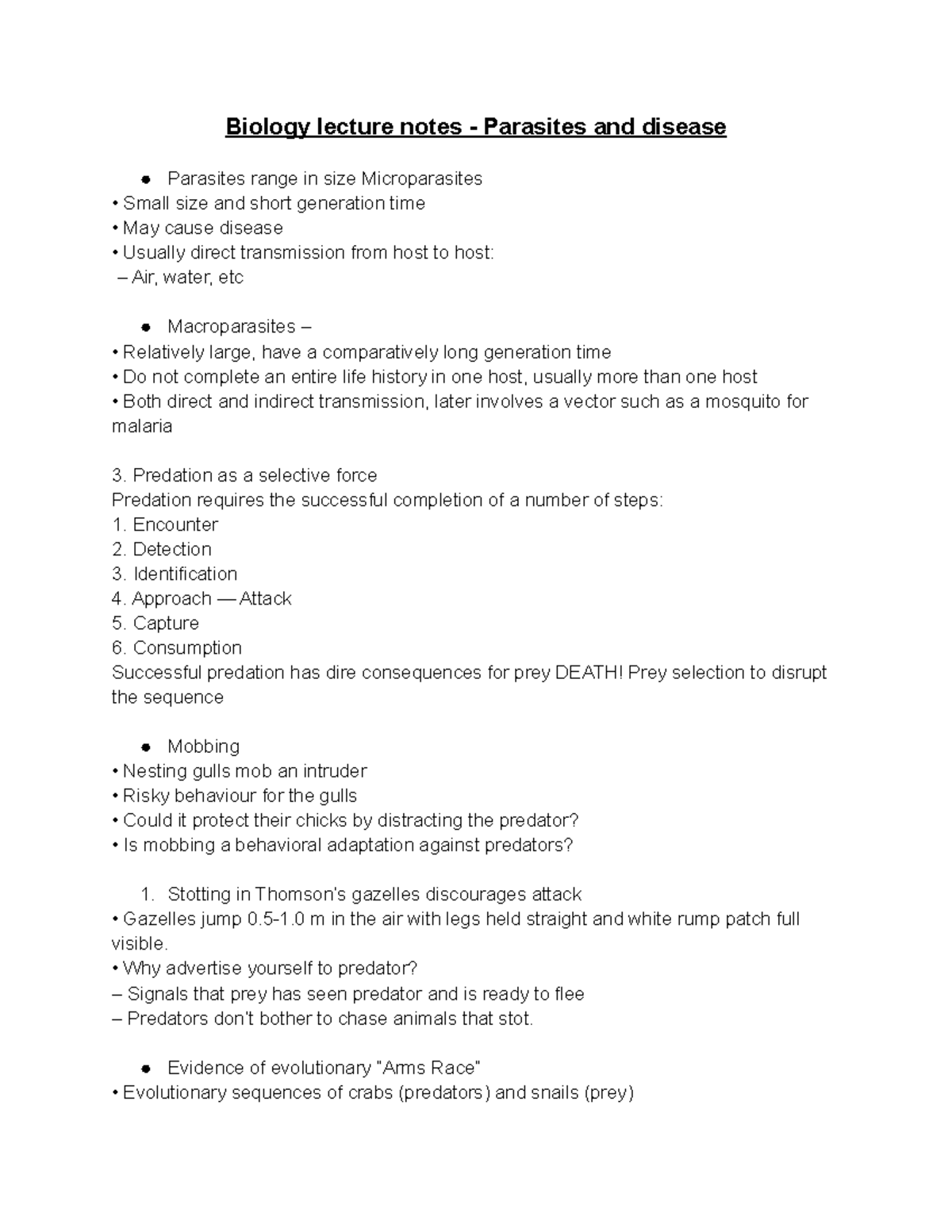 Biology lecture notes - Parasites and disease - 5-1 m in the air with ...