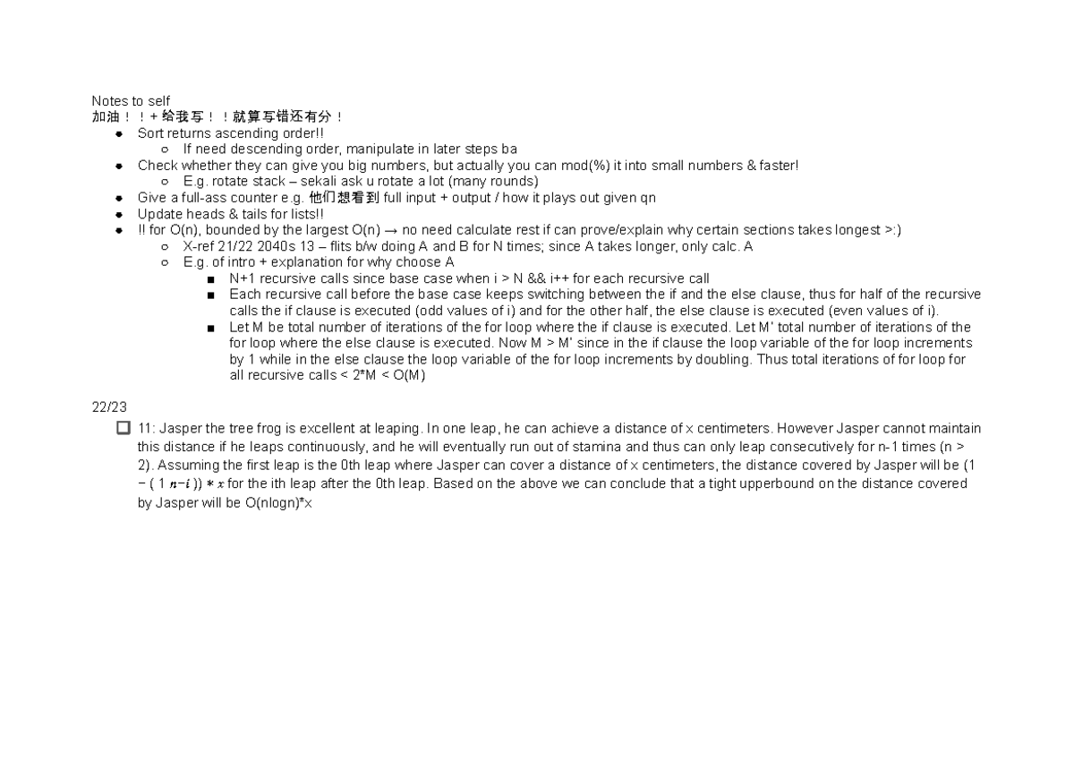 CS2040 (Mid Terms) - Notes to self 加油！！+ 给我写！！就算写错还有分！ Sort returns ...