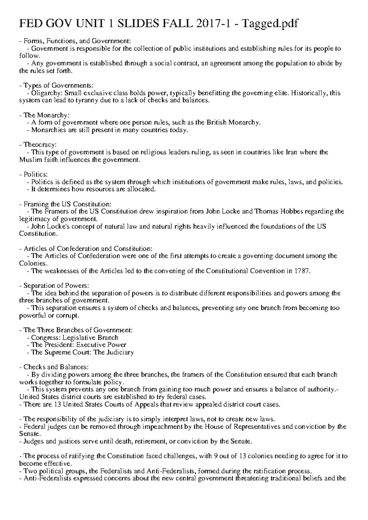 Unit 1 Cheat Sheet Notes - FED GOV UNIT 1 SLIDES FALL 2017-1 - Tagged ...