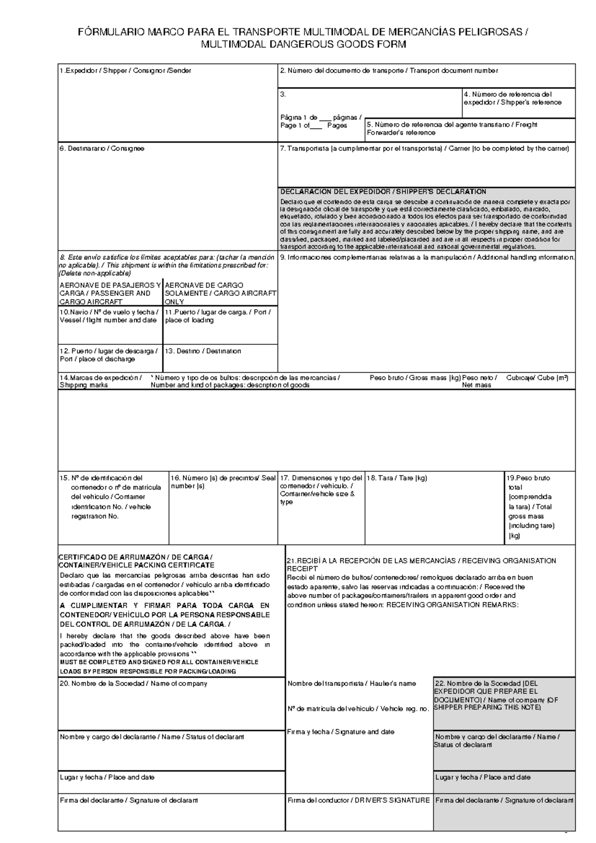 Carta de porte multimodal castellano ingles - FÓRMULARIO MARCO PARA EL ...