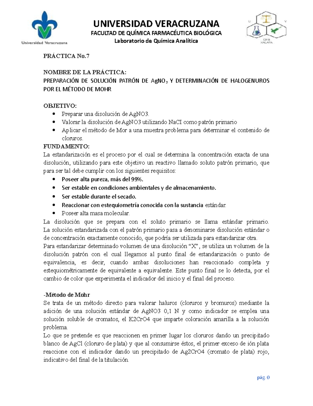 Práctica 7 Q-analítica - PRÁCTICA No. NOMBRE DE LA PRÁCTICA: PREPARACI伃 ...