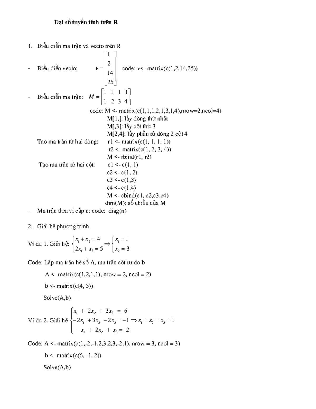Đại Số Tuyến Tính Trên R Summary Maths For Engineers Custom Book Source Book Đại Số Tuyến