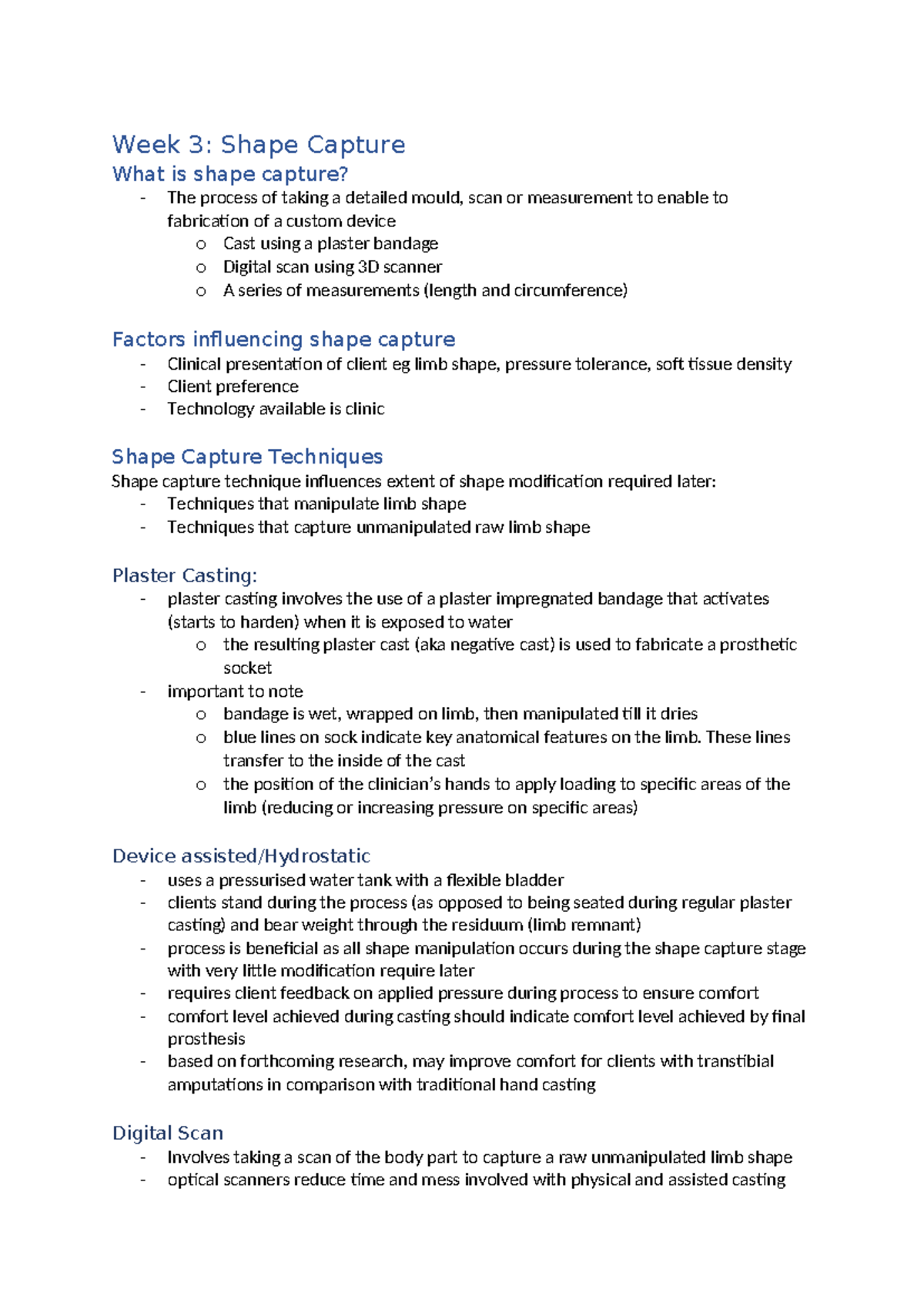 Week 3 Final Notes - Week 3: Shape Capture What is shape capture? - The ...