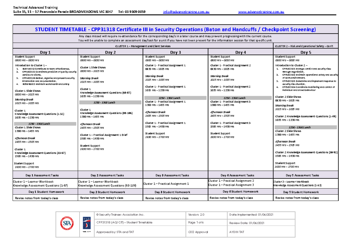 CPP31318 Day Timetable - Suite 15, 11 – 17 Pearcedale Parade ...