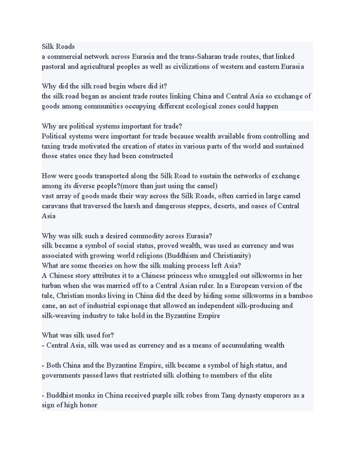 Ap world ch7 notes - Silk Roads a commercial network across Eurasia and ...