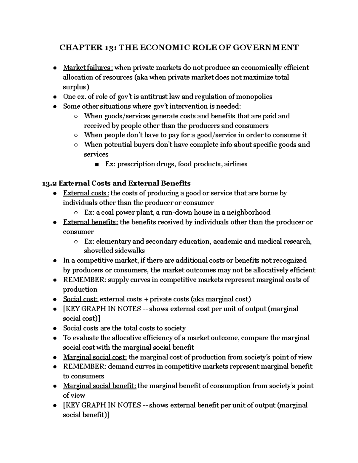 Chapter 13- The Economic Role of Government - ECON 1020-01 - Vandy ...